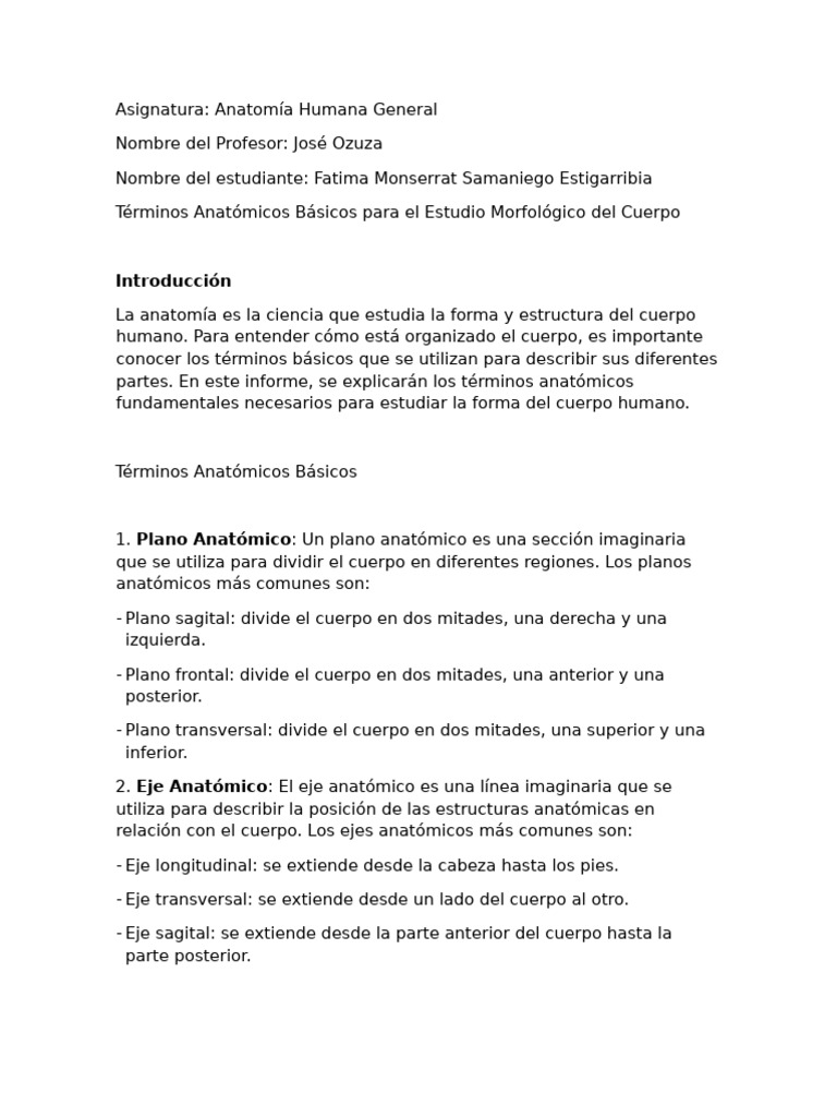 Términos Anatómicos Esenciales en Anatomía | PDF | Términos anatómicos ...