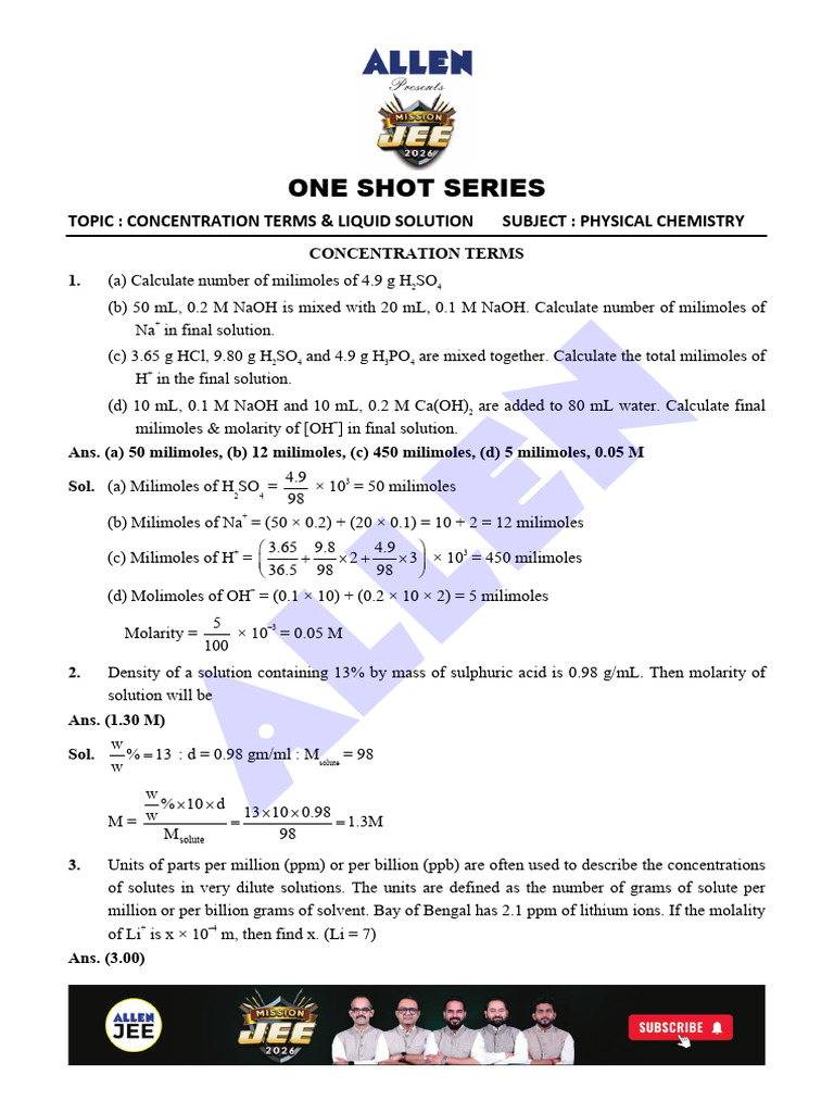 Conc Terms & Liquid Solution One Short Series Home Work With Sol | PDF ...