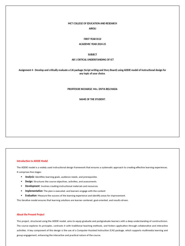 AB 1 Assignment 4 Instructional Design Using ADDIE Model | PDF ...