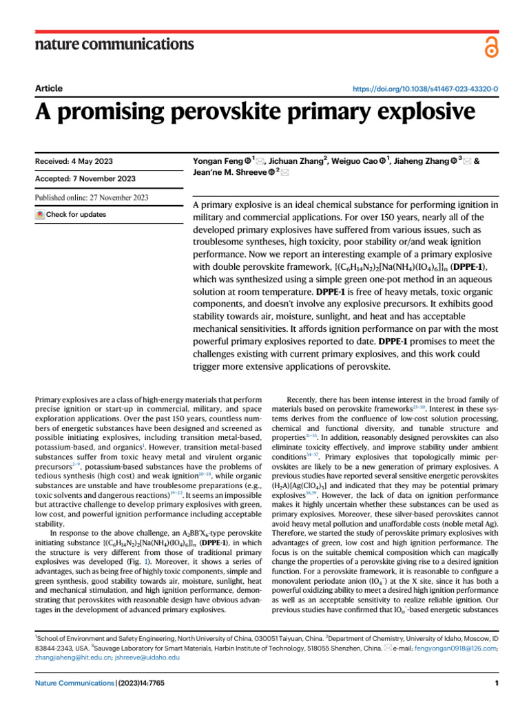 Innovative Perovskite Primary Explosive | PDF | Ammonium | Chemical Bond