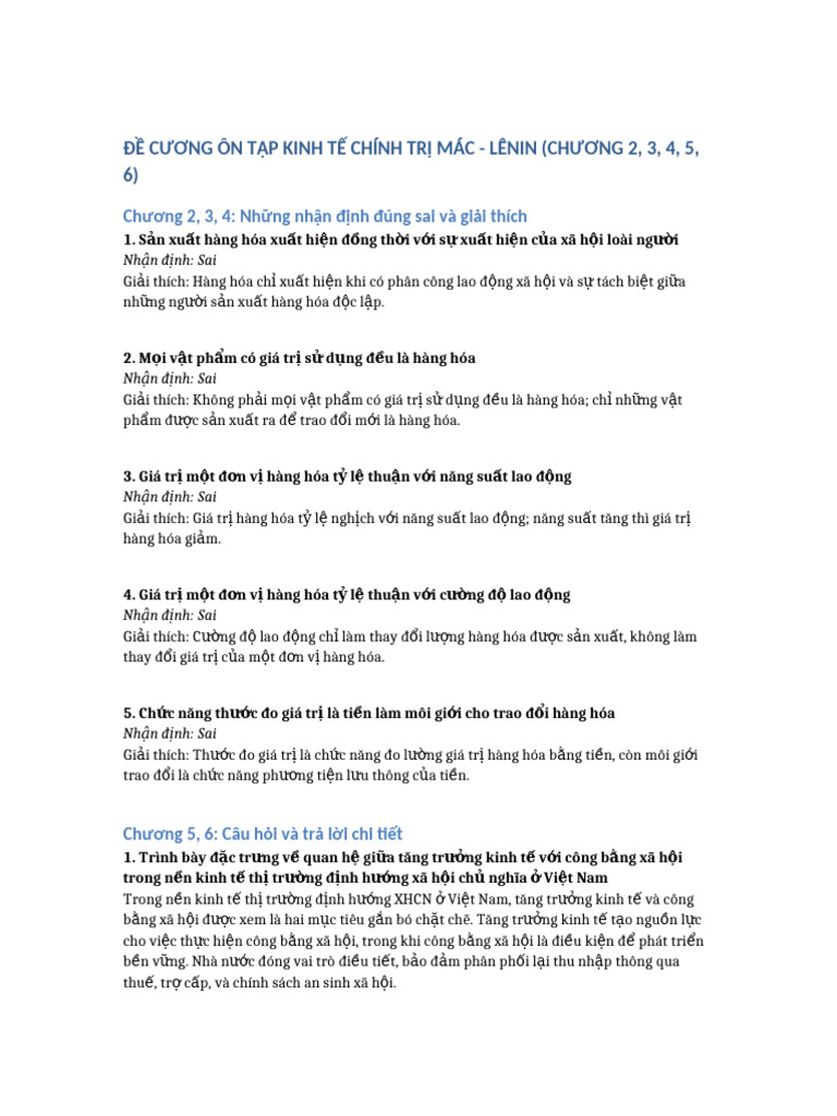 De Cuong Kinh Te Chinh Tri Mac Lenin | PDF