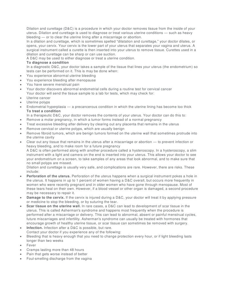 Understanding Dilation and Curettage (D&C) | PDF | Gynaecology | Sexual ...