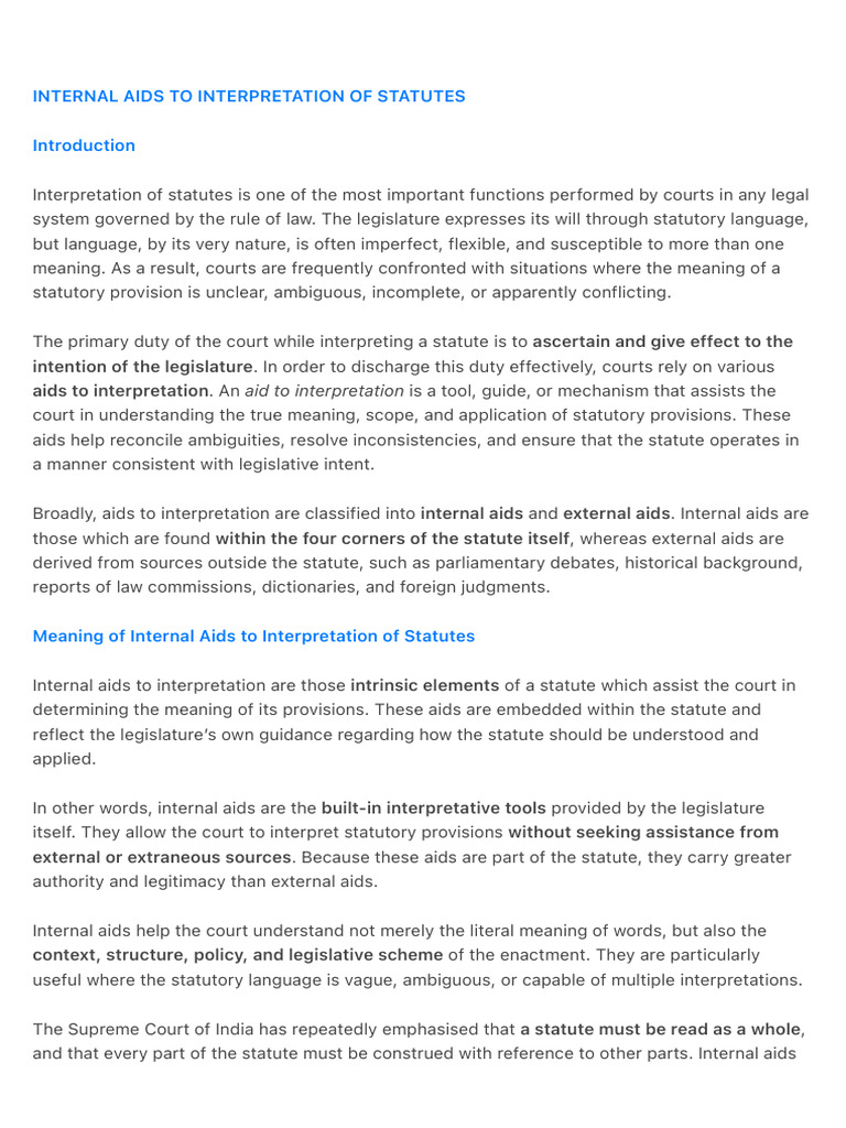 Internal Aids in Statutory Interpretation | PDF | Statutory ...