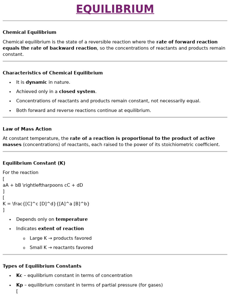 Understanding Chemical Equilibrium Concepts | PDF