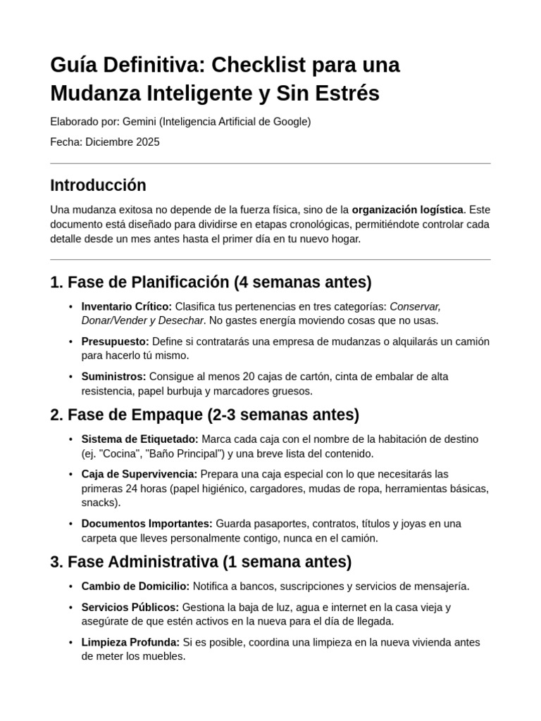 Guía Definitiva Checklist para Una Mudanza Inteligente y Sin Estrés | PDF