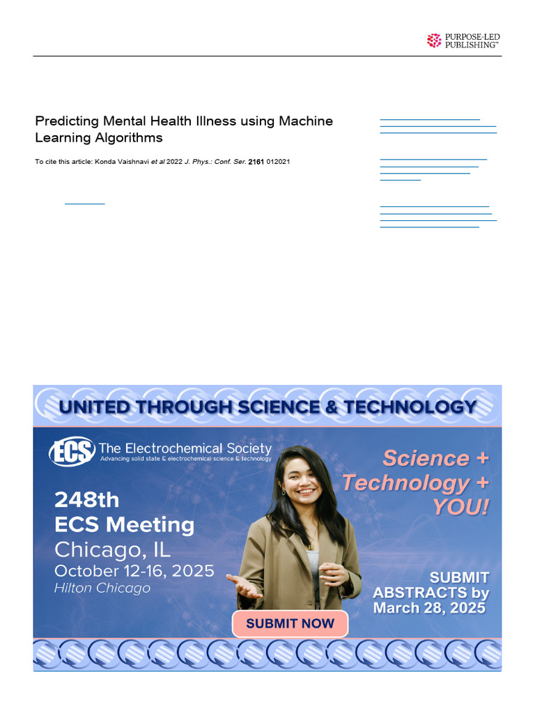 Machine Learning for Mental Health Prediction | PDF | Machine Learning ...