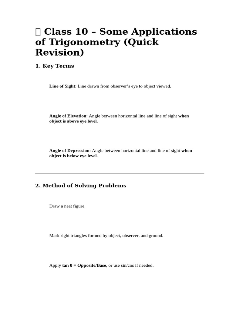 ? Class 10 – Some Applications of Trigonometry | PDF | Trigonometry ...