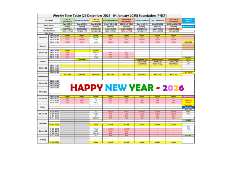 40 Time Table_29.12.25-04.01.26_PNCF | PDF