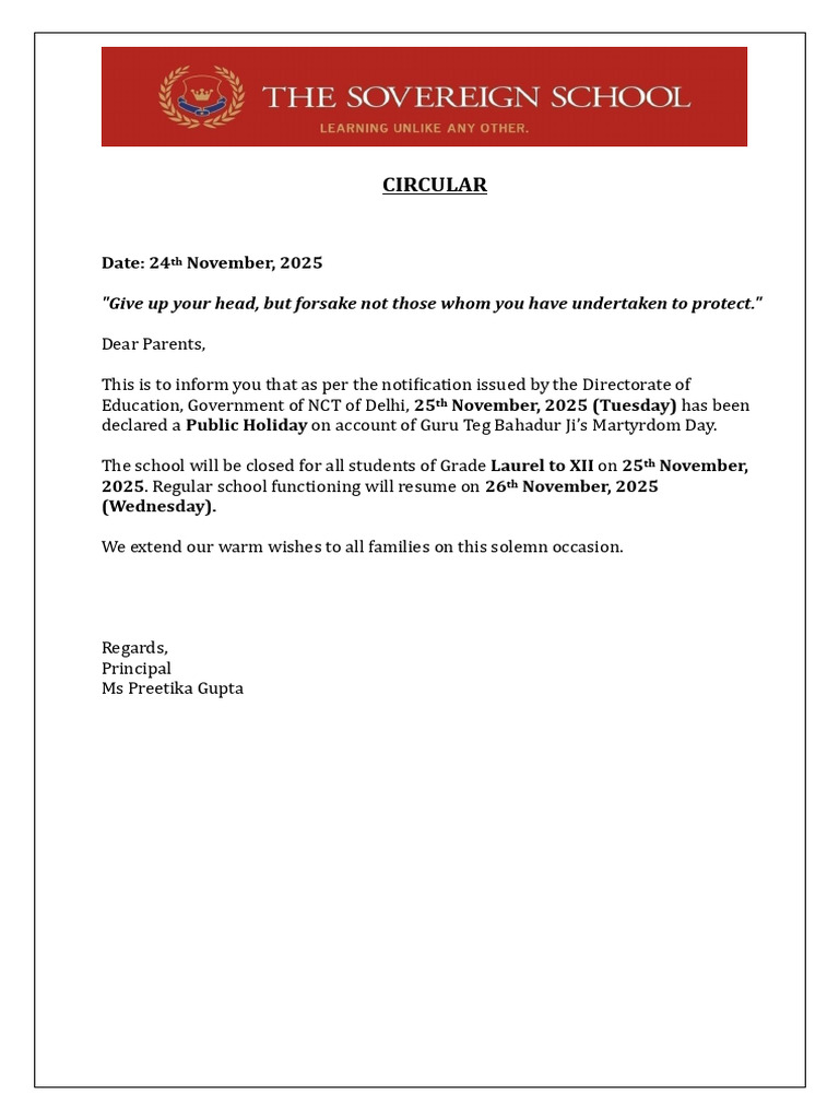 Holiday Circular | PDF