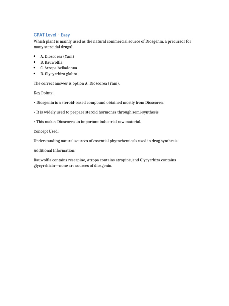 Diosgenin Sources and Phytochemical Insights | PDF