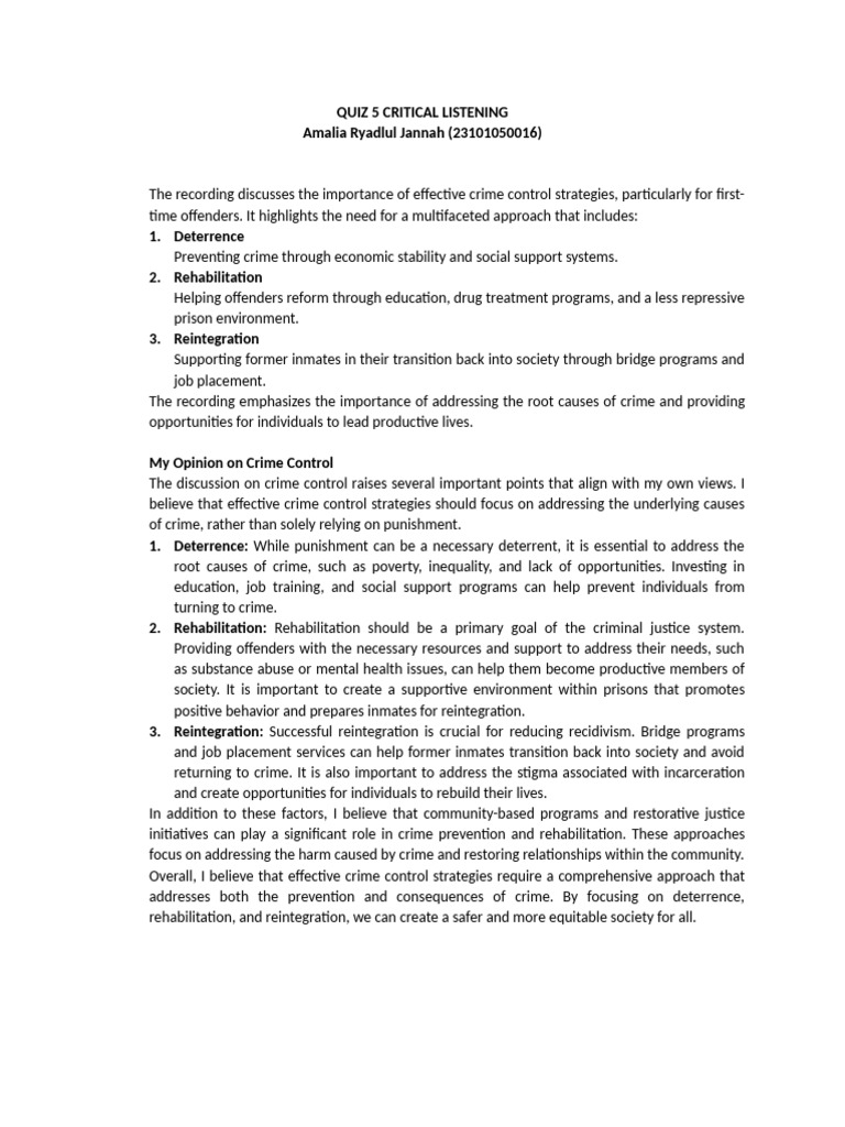 Effective Crime Control Strategies | PDF | Rehabilitation (Penology ...