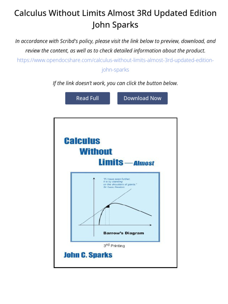 Calculus without Limits Almost 3rd Updated Edition John Sparks | PDF ...
