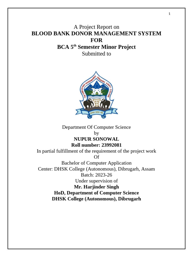 Blood Bank Donor Management System Report | PDF | Software Testing ...