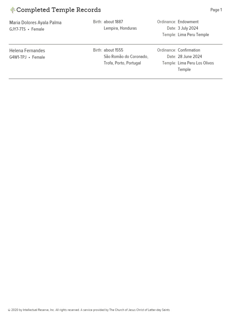 Completed Temple Ordinances Records | PDF