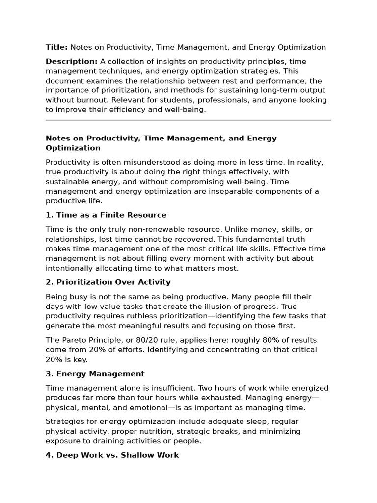 Productivity and Energy Optimization Guide | PDF | Time Management ...
