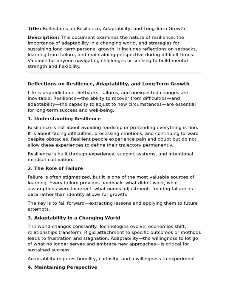 Reflections On Resilience, Adaptability, and Long-Term Growth | PDF ...