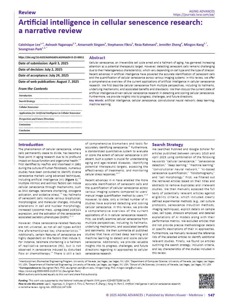 Artificial Intelligence in Cellular Senescence.4 | PDF | Biology | Cell ...