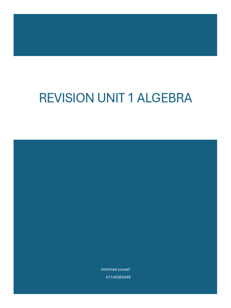 Revision Unit 1 Algebra Sec One | PDF