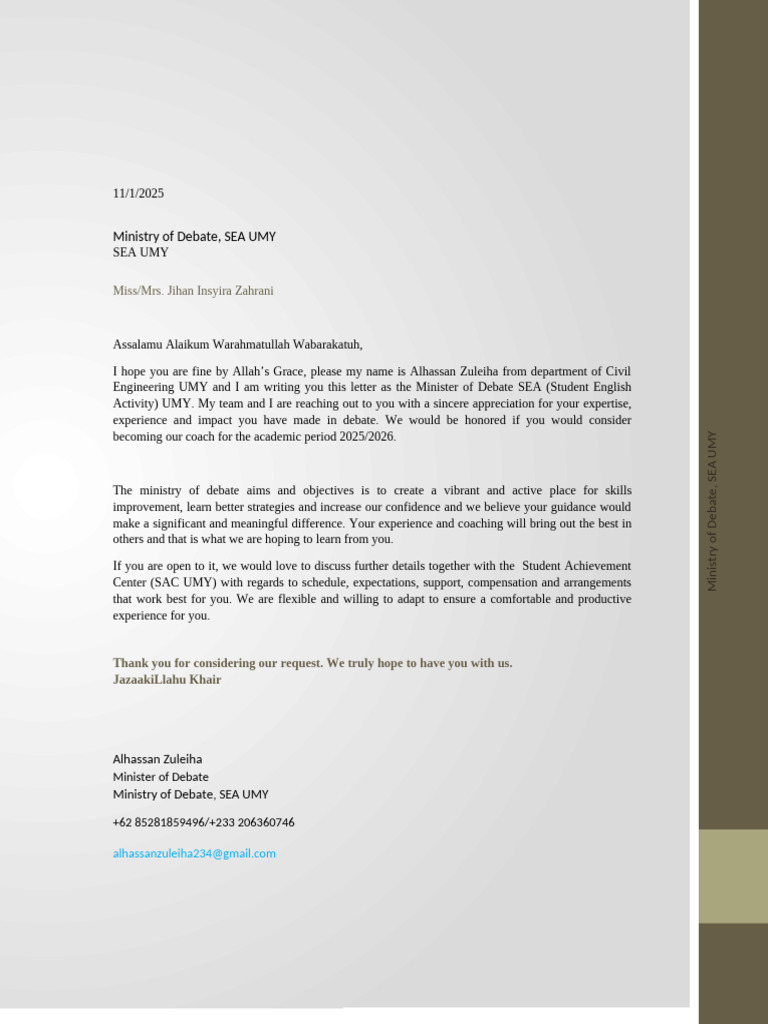 Letter of Invitation For Coach | PDF