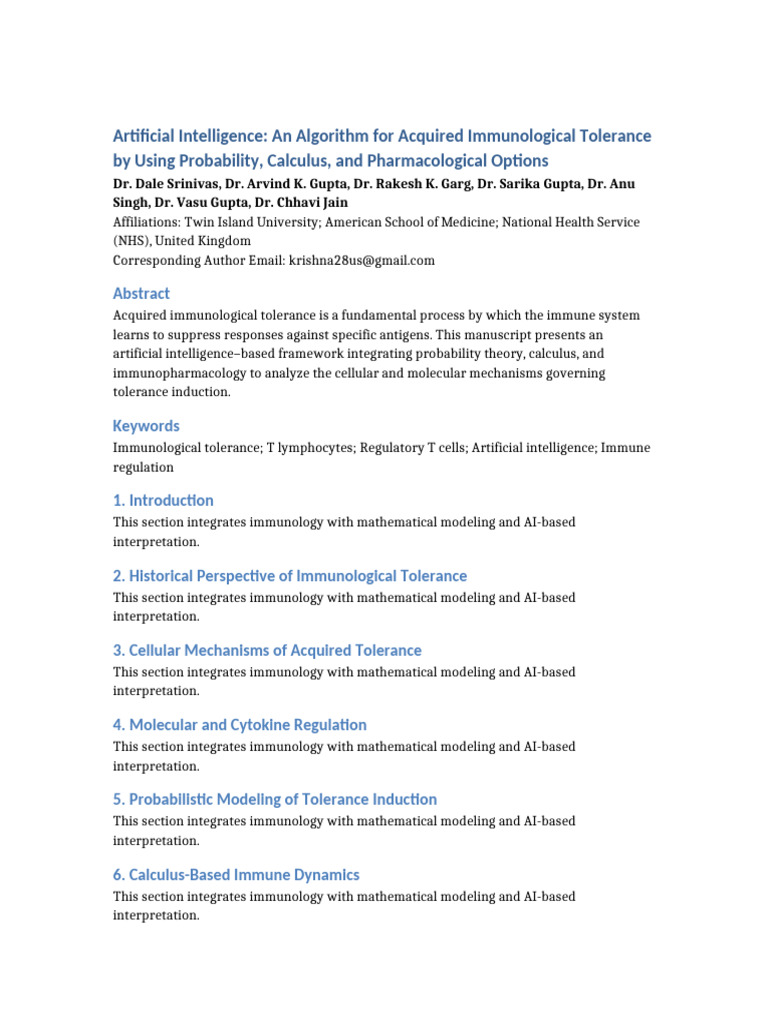 AI Acquired Immunological Tolerance Elsevier | PDF | Immune Tolerance ...