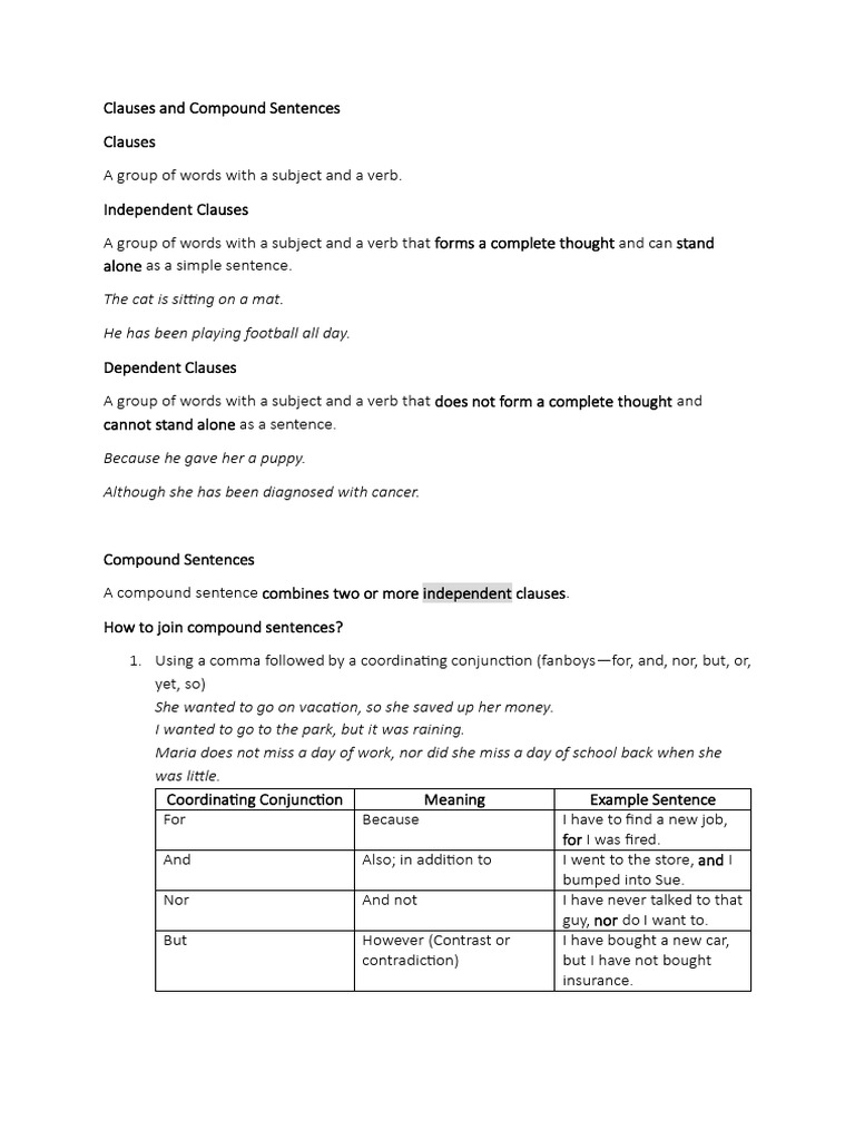 Clauses and Compound Sentences.pdf | PDF | Grammar | Semantics