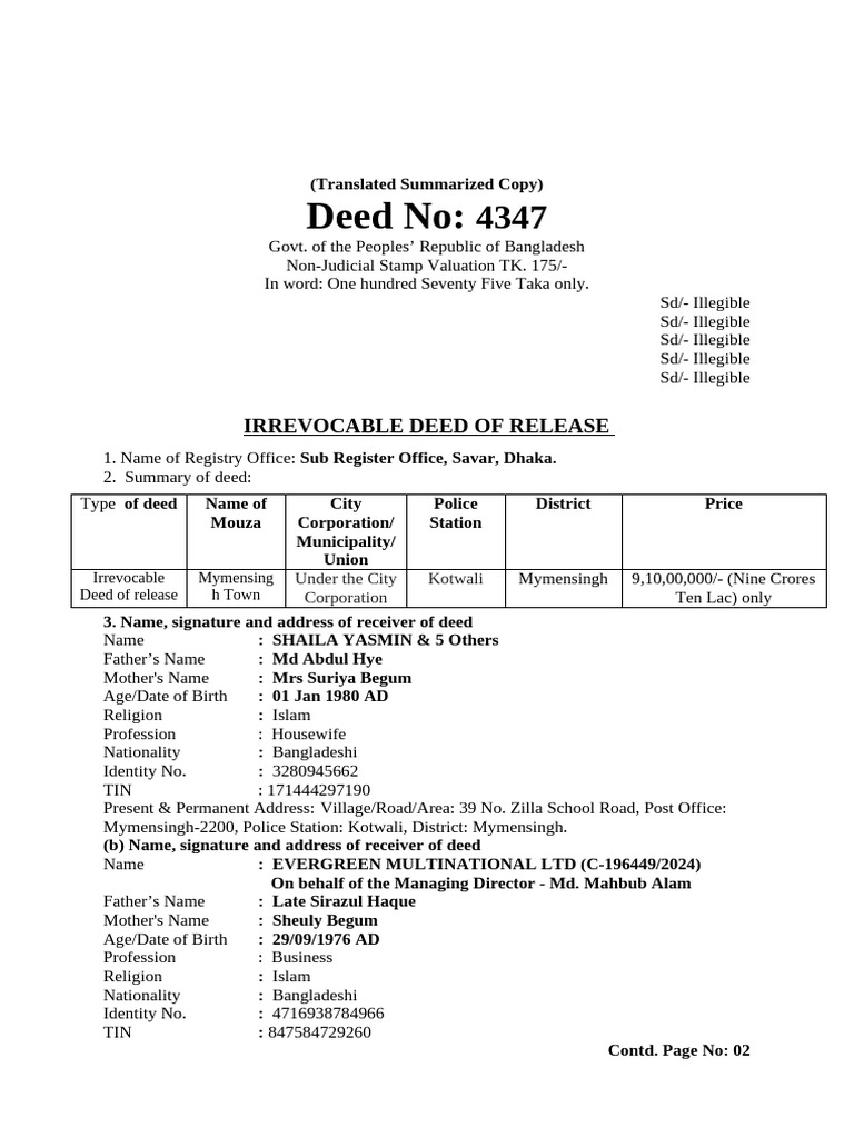 Kabla Deed Summary-1 | PDF | Bangladesh | Bengal