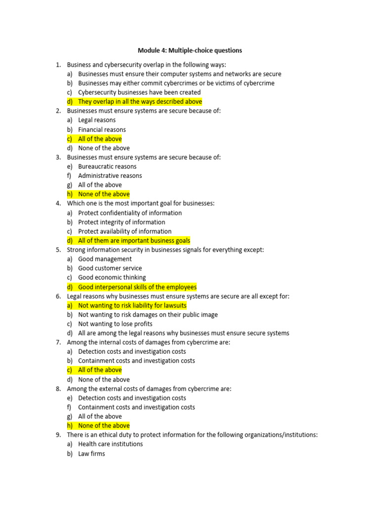 Module 4 Multiple Choice Questions Answer Converted | PDF | Cybercrime ...