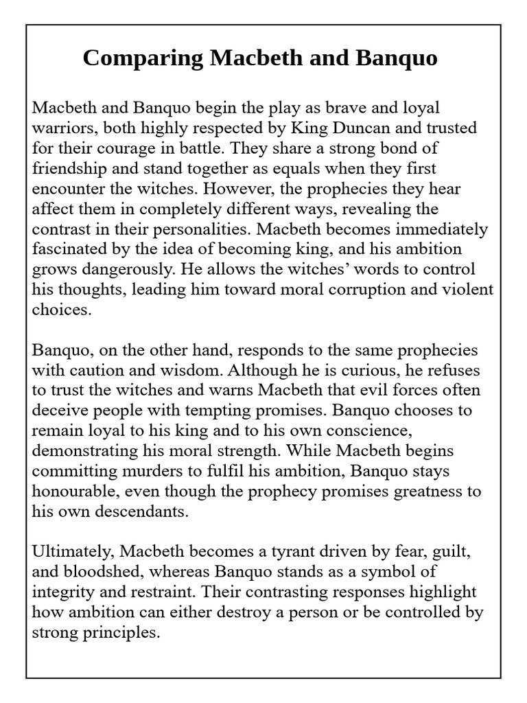 Macbeth vs. Banquo: Ambition and Integrity | PDF