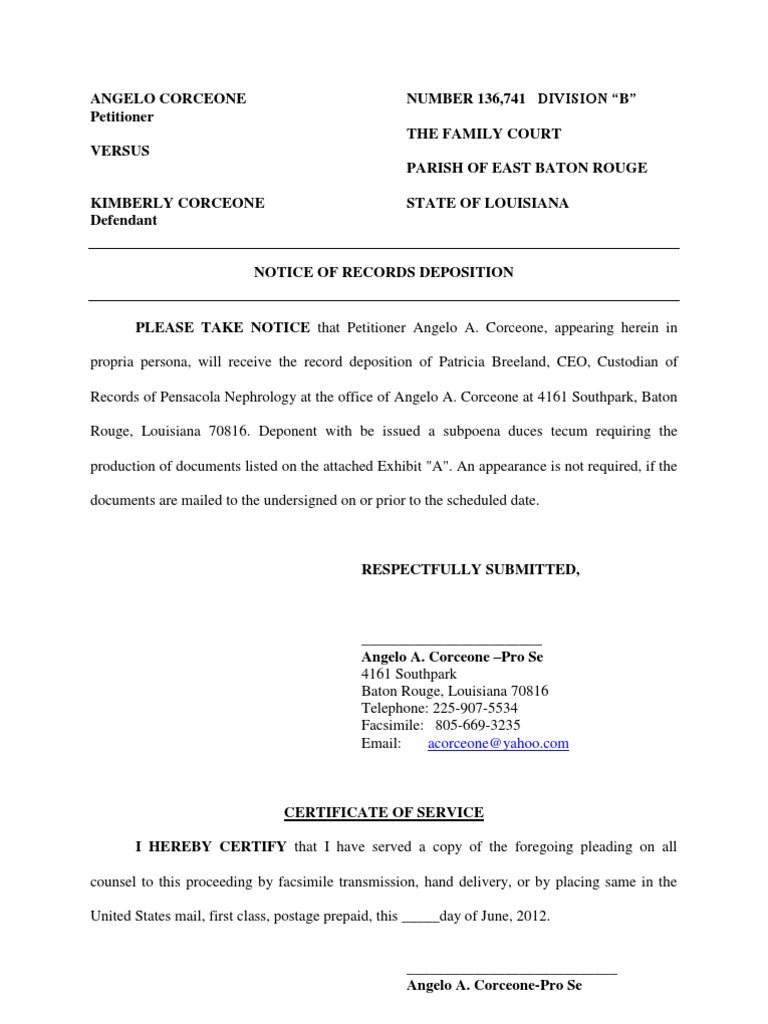 Notice of Records Deposition Request | PDF | Law