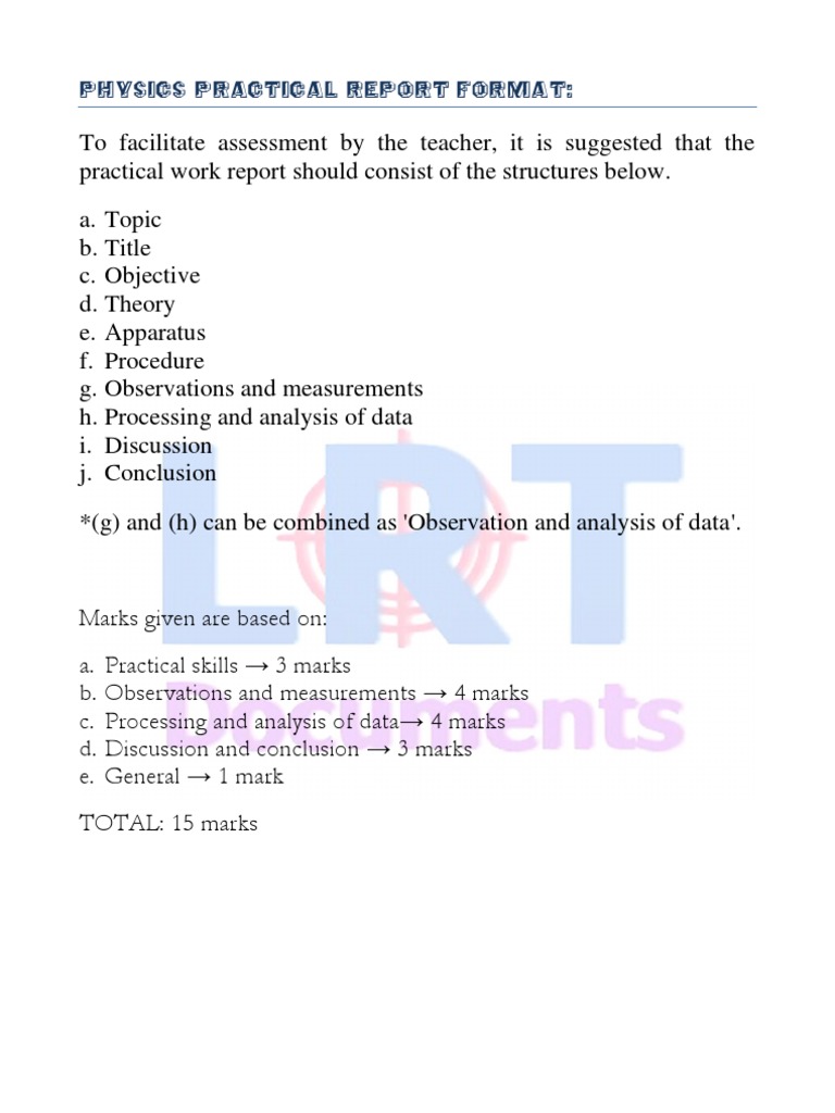 PPU: 960 Physics Practical Report Format SAMPLE | PDF