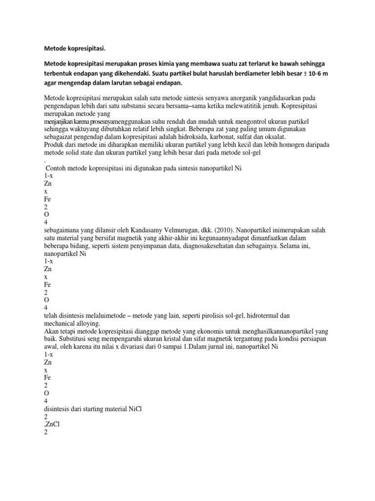Kopresipitasi: Sintesis Nanopartikel NiZnFeO | PDF