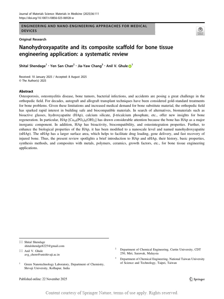 Nanohydroxyapatite and Its Composite Scaffold for Bone Tissue ...