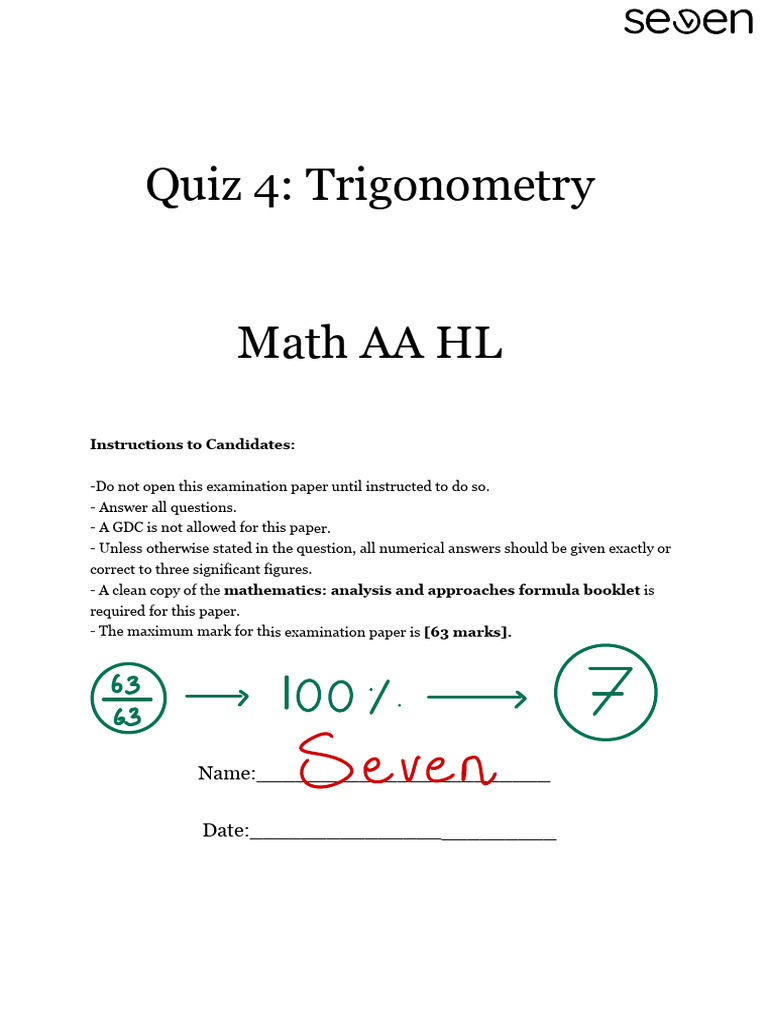 Solutions of Quiz 4 - Trigonometry | PDF