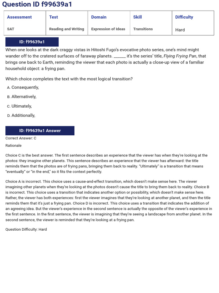 SAT Transition Questions Explained | PDF | Experience | Volcano