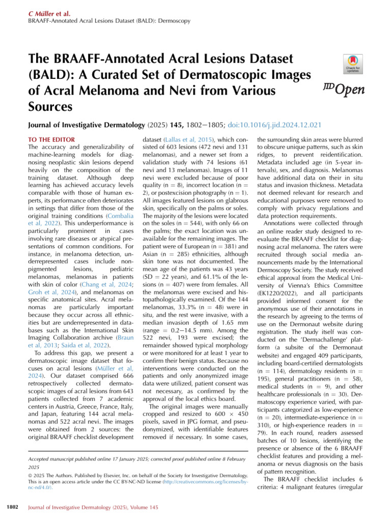 The BRAAFF Annotated Acral Lesions Dataset (BALD) | PDF