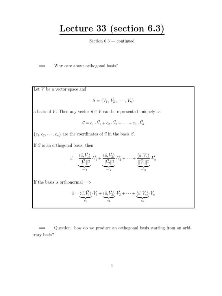Creating Orthogonal Bases in Vector Spaces | PDF | Basis (Linear ...
