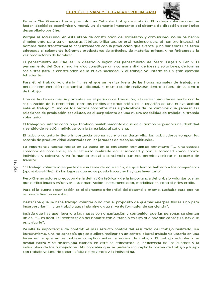 El Che Guevara y El Trabajo Voluntario | PDF | Socialismo | Che Guevara