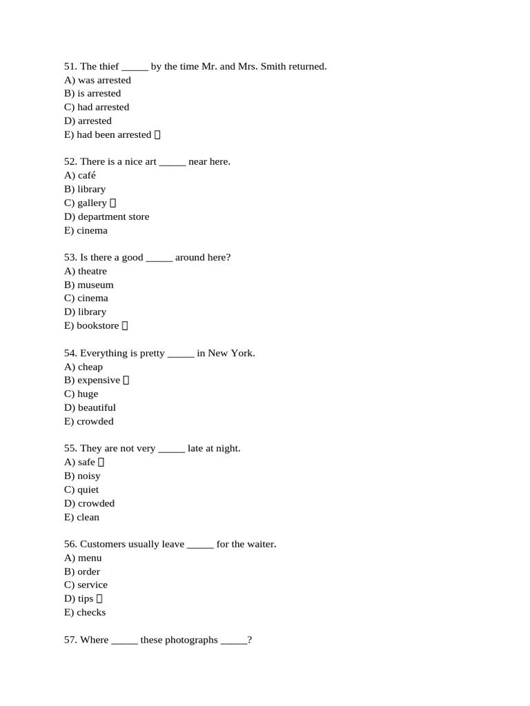 English Grammar Multiple Choice Quiz | PDF
