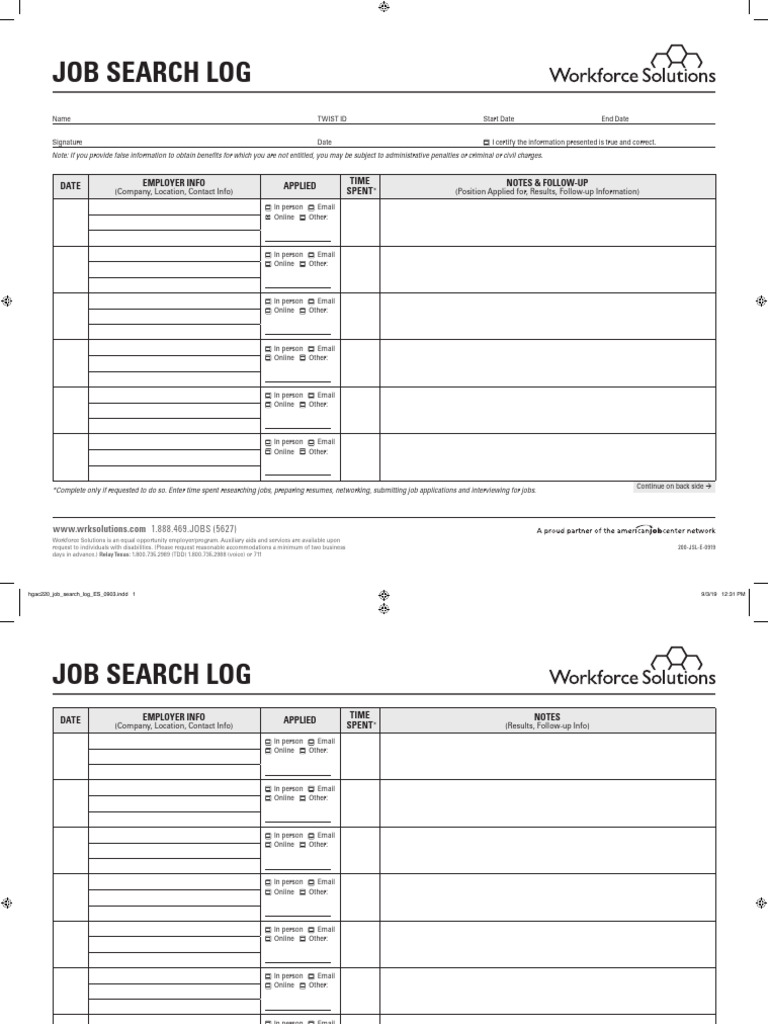 Job Search Log-Blank (1) | PDF | Justice | Crime & Violence