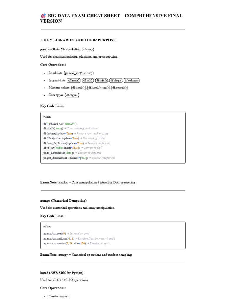 Big Data Exam Cheat Sheet - Complete | PDF | Factor Analysis