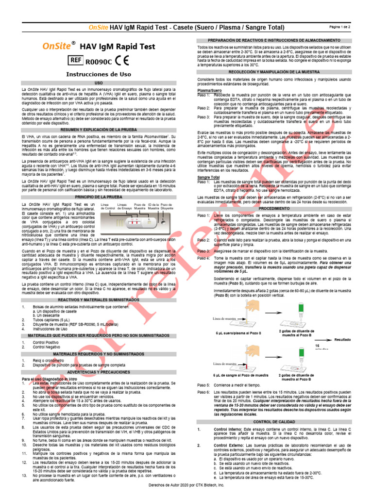Prueba Rápida OnSite HAV IgM: Instrucciones | PDF | Hepatitis B | Hepatitis