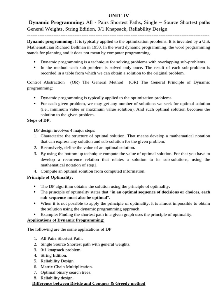 DAA.UNIT-4 | PDF | Dynamic Programming | Mathematics