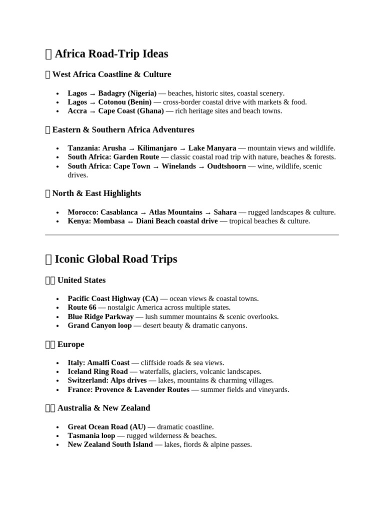 Top Africa Road Trip Ideas & Tips | PDF