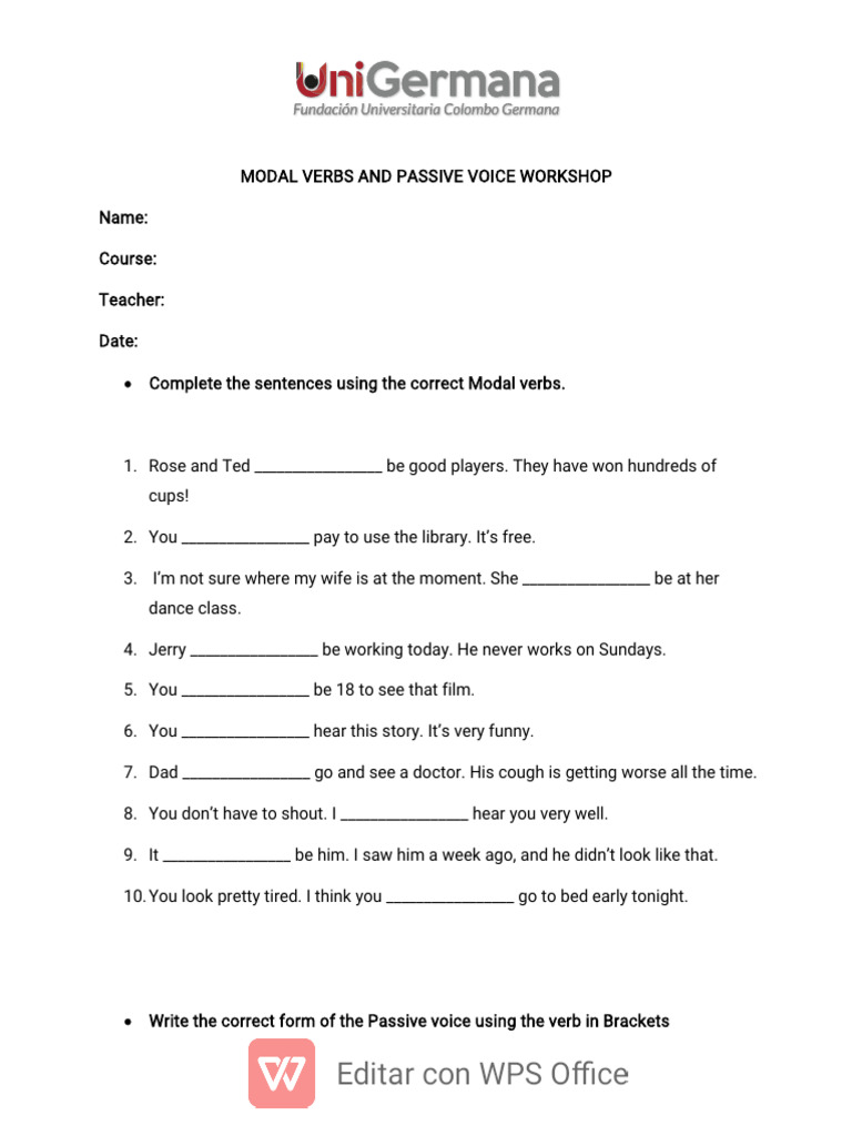 Modal Verbs and Passive Voice Exercises | PDF
