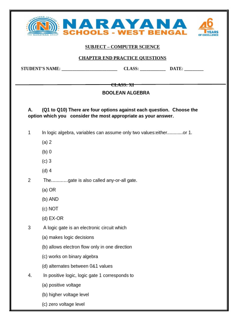 Boolean Algebra Practice Questions | PDF | Logic Gate | Boolean Algebra