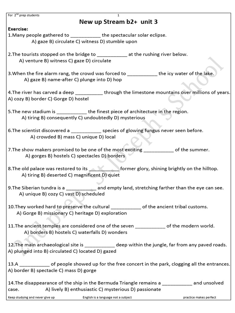 New Up Stream b2 Unit 3 For School Extra Questions 2nd Prep | PDF