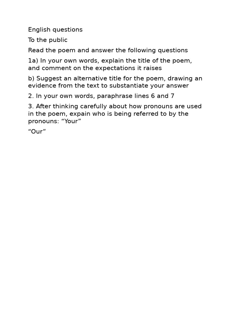 Analyzing Poem: Questions & Insights | PDF