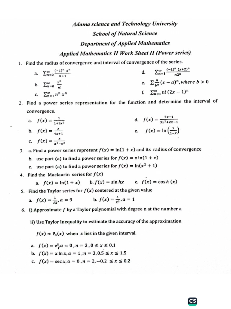 worksheet ii (power series) solution@JMT | PDF
