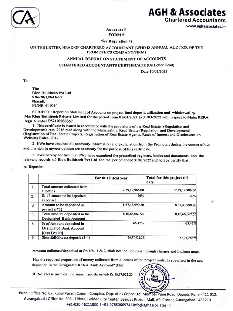 1 Annual Audit Report of Statutory CA (Form 5) (FY 2021-22) | PDF