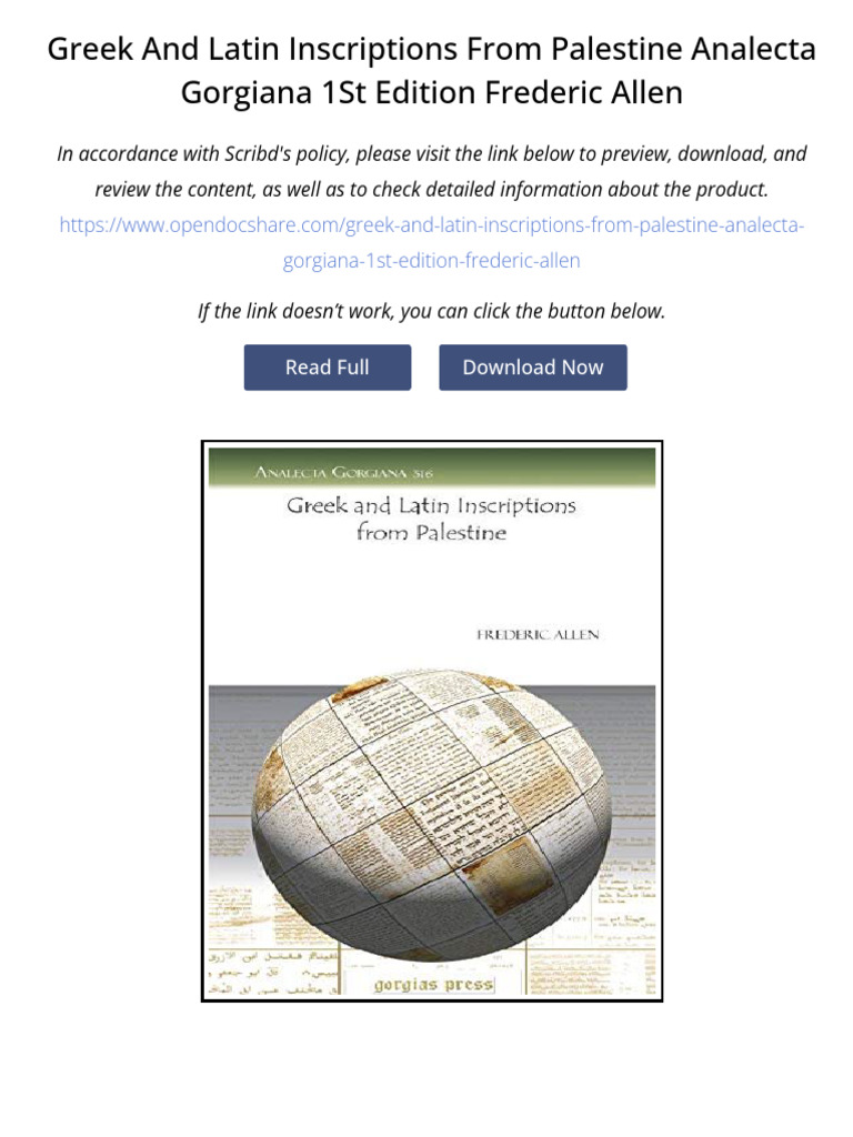 Greek and Latin Inscriptions from Palestine Analecta Gorgiana 1st ...